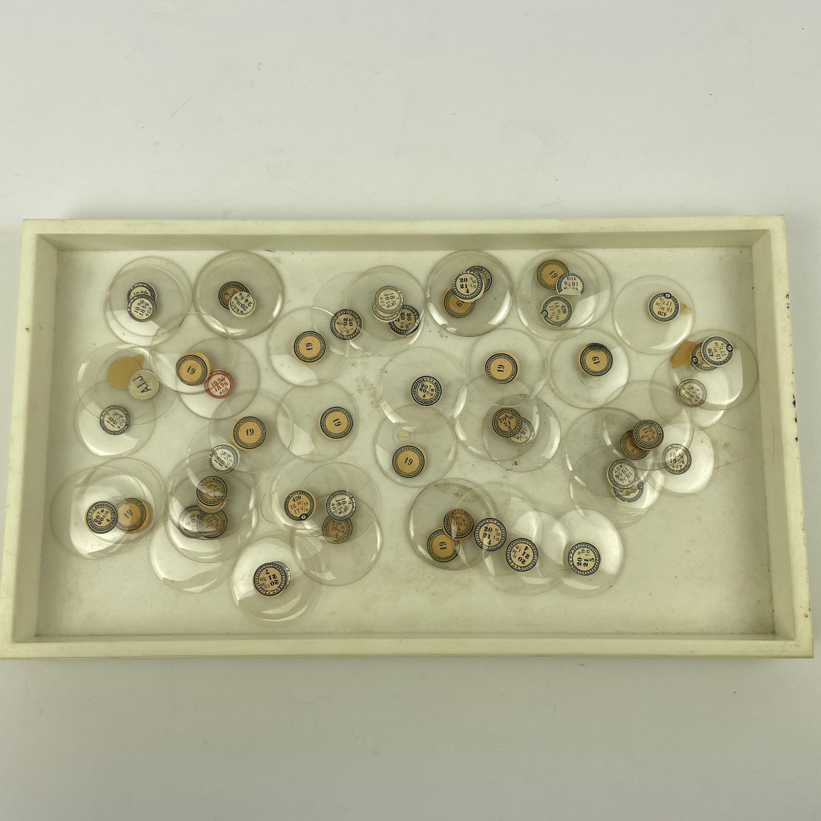 Apr Lot 12- Assortment of 50 Labeled Pocket Watch Glass Crystals ...