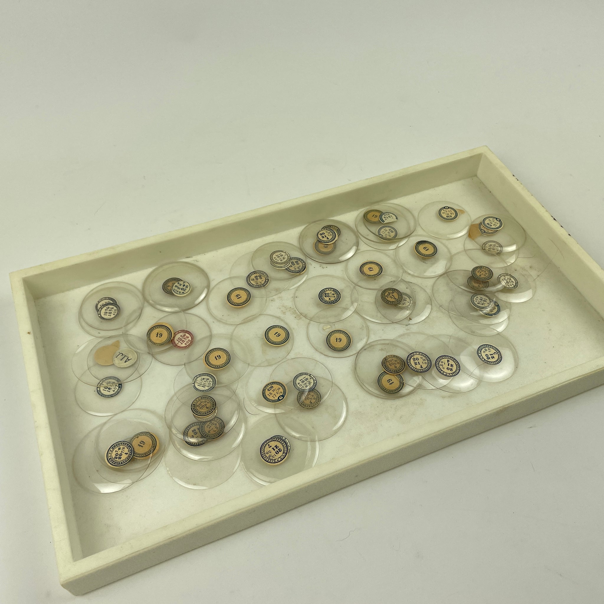 Apr Lot 12- Assortment of 50 Labeled Pocket Watch Glass Crystals ...